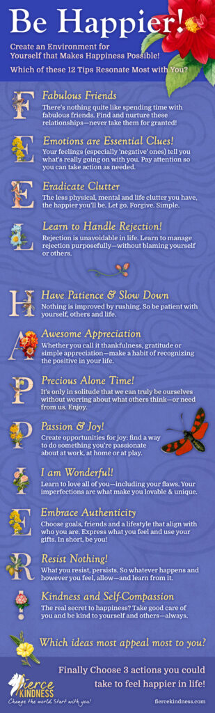 12 Meaningful Ways to be Happier (Infographic) - Fierce Kindness Blog