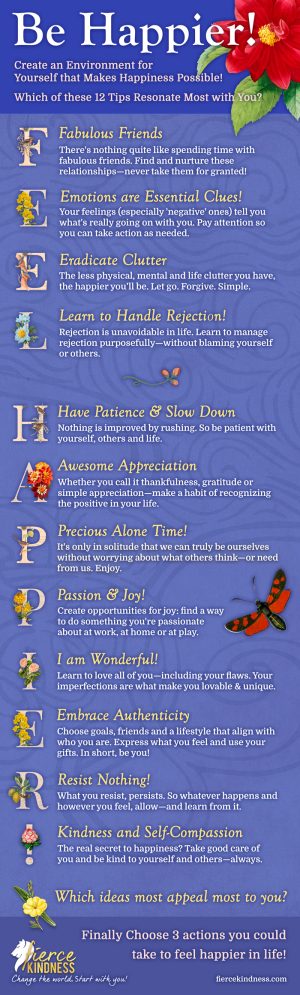 12 Meaningful Ways to be Happier (Infographic) | Fierce Kindness Blog